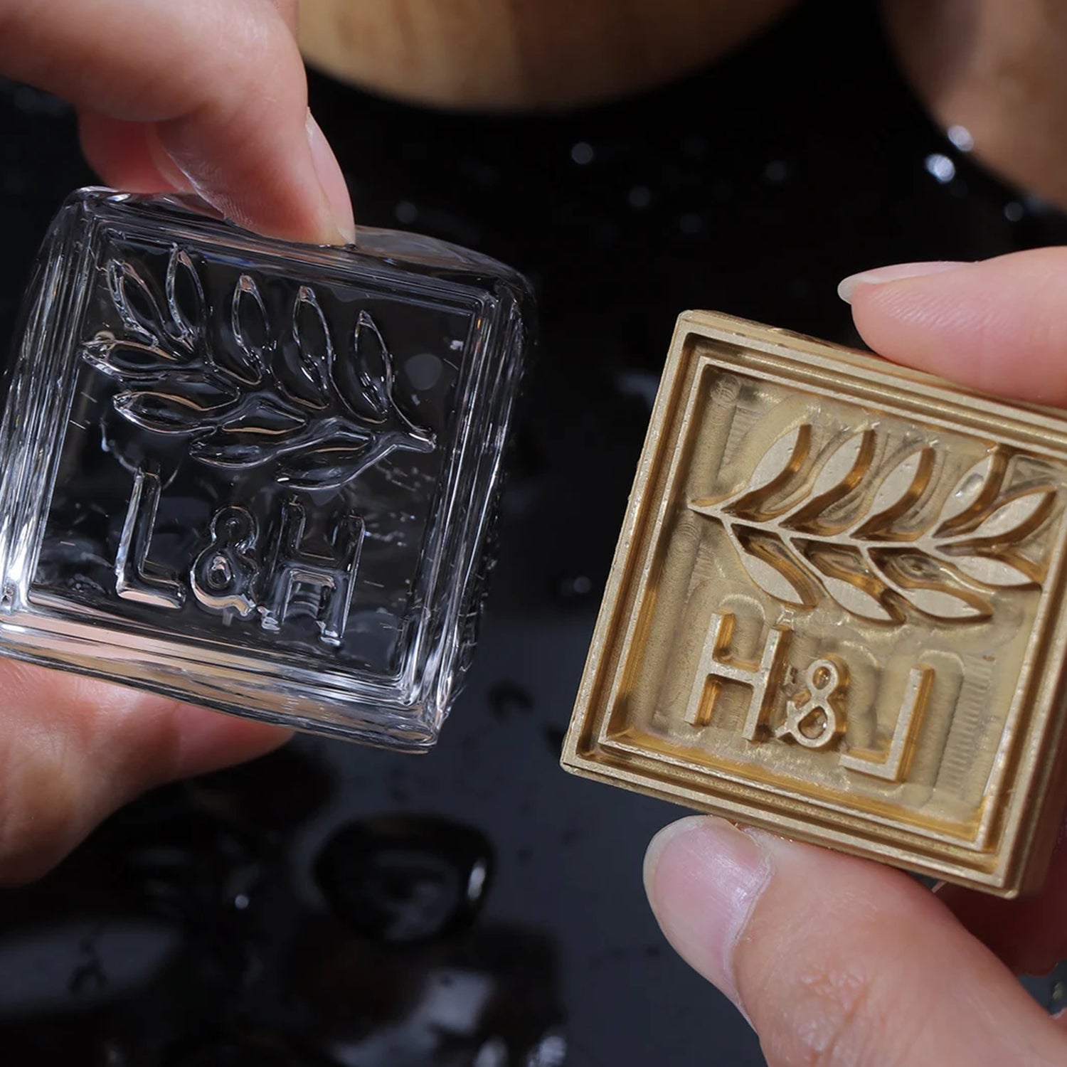 Square Laurel Ice Stamp | Premium Monogram for Bars & Planning – Stamprints