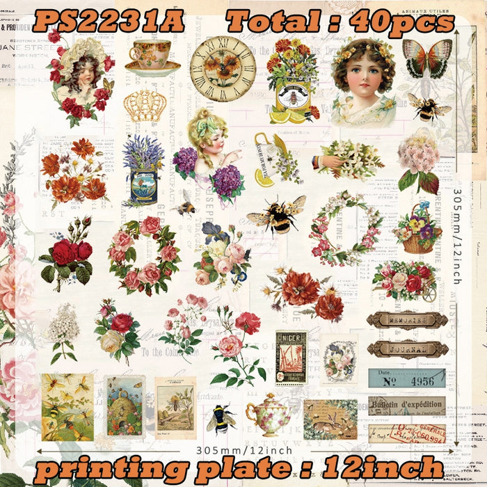 Artistic Retro Characters Self-Adhesive Sticker Pack - Vintage-Inspired ...