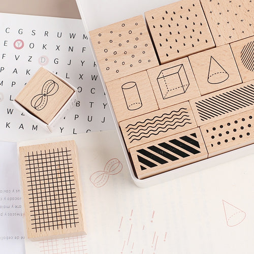 Basic Number and Shape Wooden Rubber Stamp Set - Journal | Stamprints