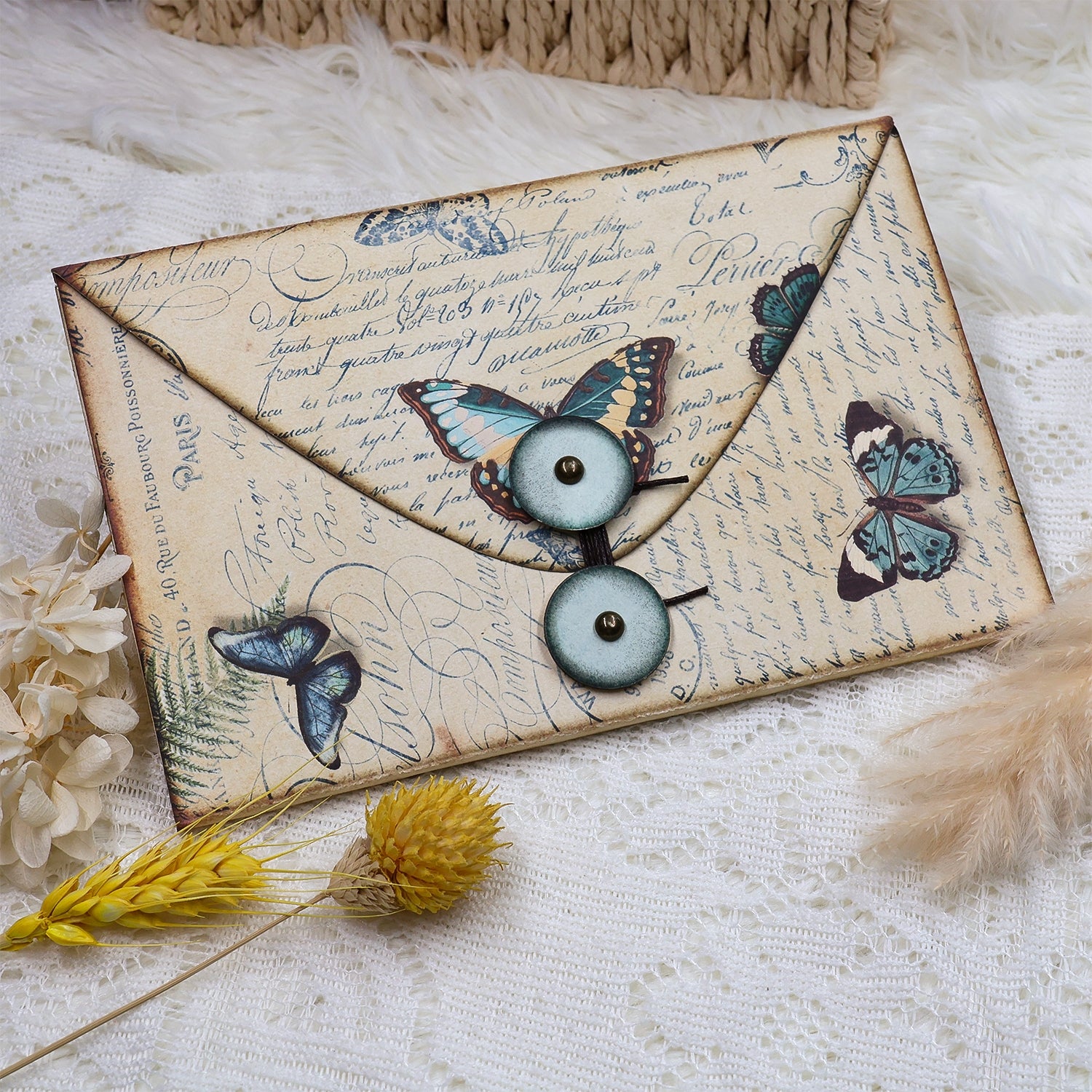 Blue Butterfly Junk Journal Kit - Vintage Handmade Folio | Stamprints