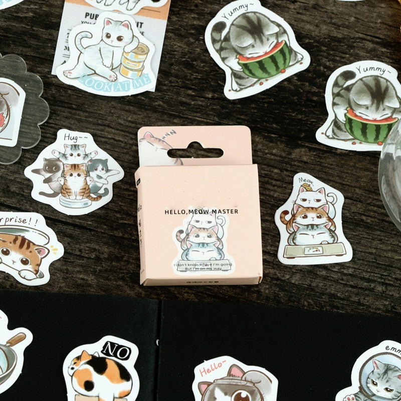 Cartoon Cat Theme Animal Adhesive Sticker Pack - Cute Cat Stickers for ...