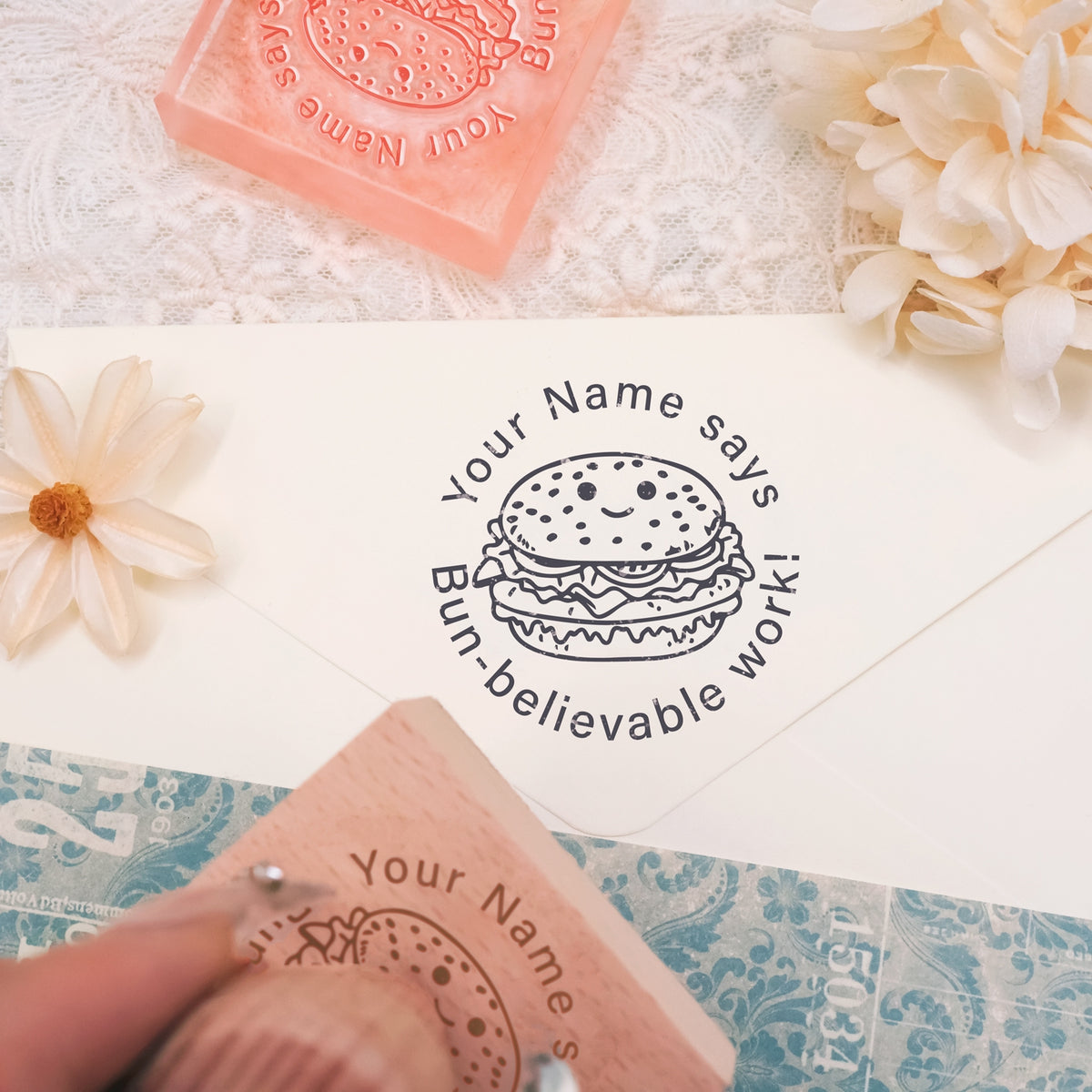 Children's Day Custom Cartoon Burger Rubber Stamp - Personalized Kids ...