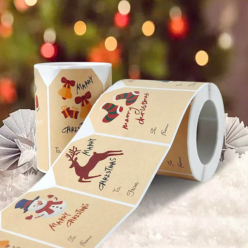 Christmas Kraft Stocking Stickers with Snowman & Reindeer | Stamprints
