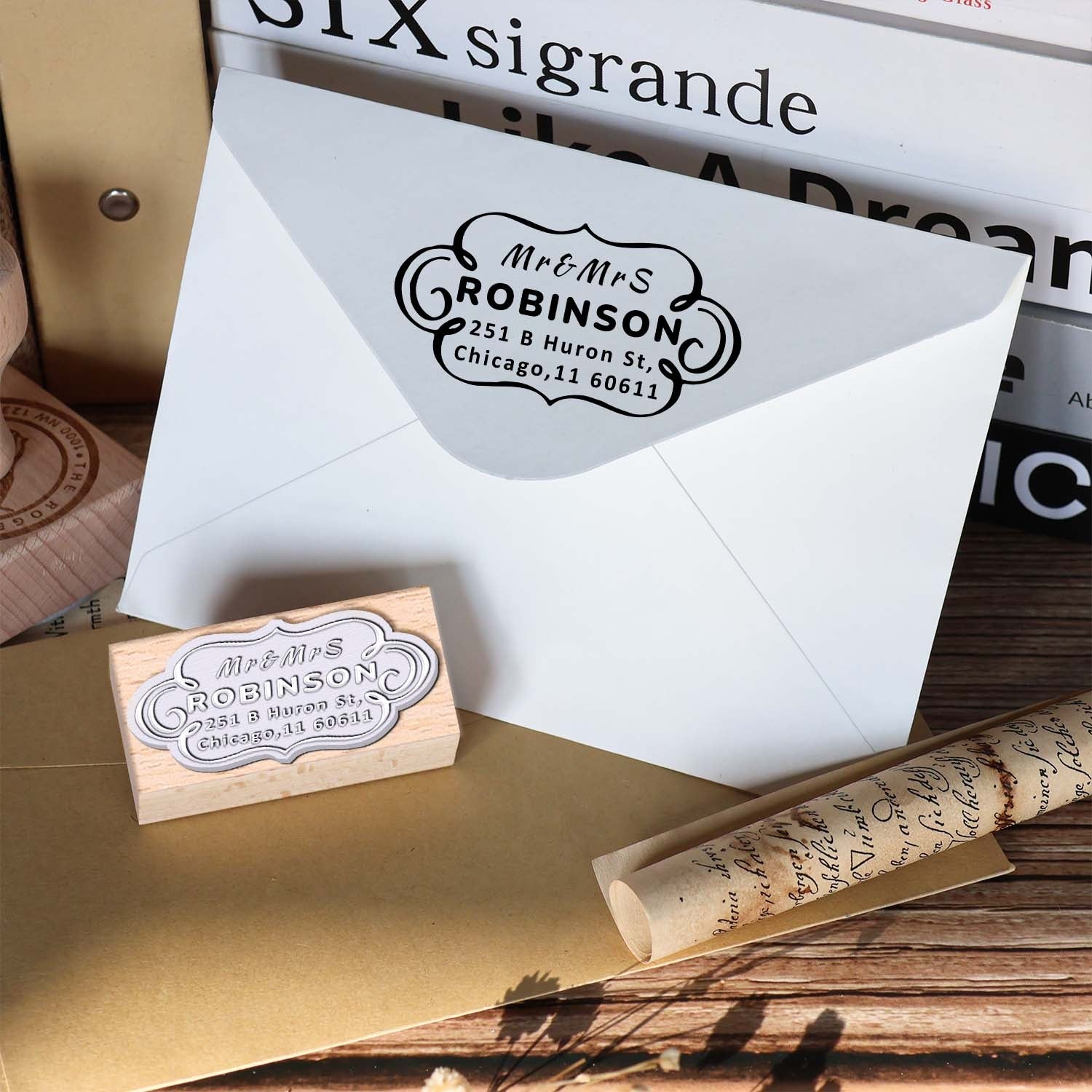 Victorian Frame Address Rubber Stamp | Custom Wooden Handle | Stamprints