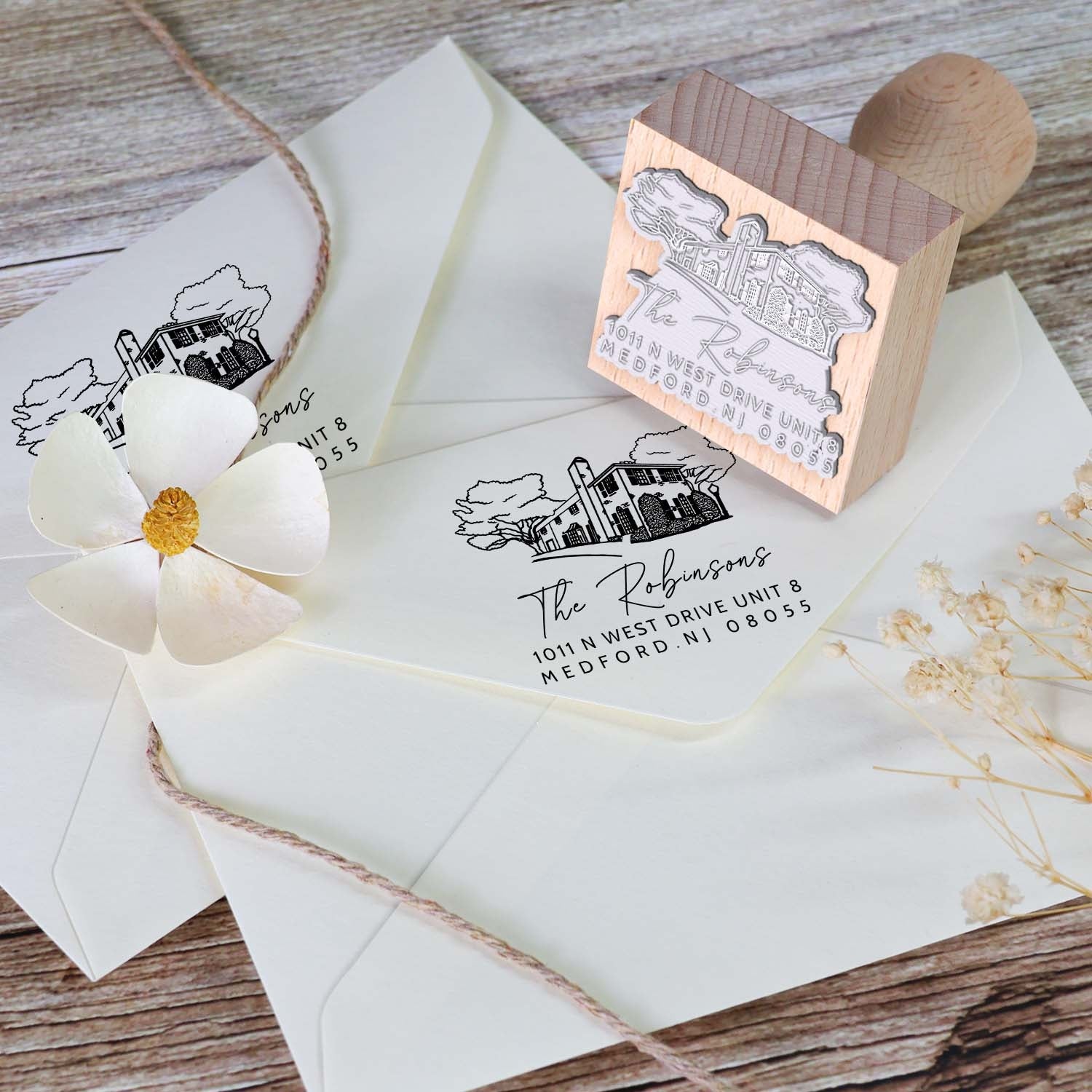 Custom House Portrait Address Stamp | Personalized Wooden Rubber Stamps ...