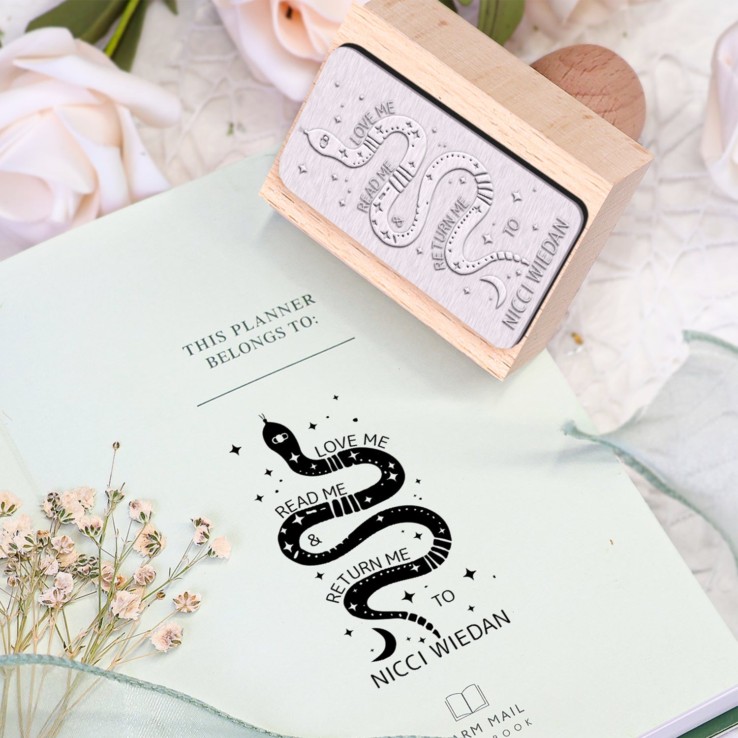 Snake Wisdom Ex Libris Book Stamp | Personalized Wooden Stamprints