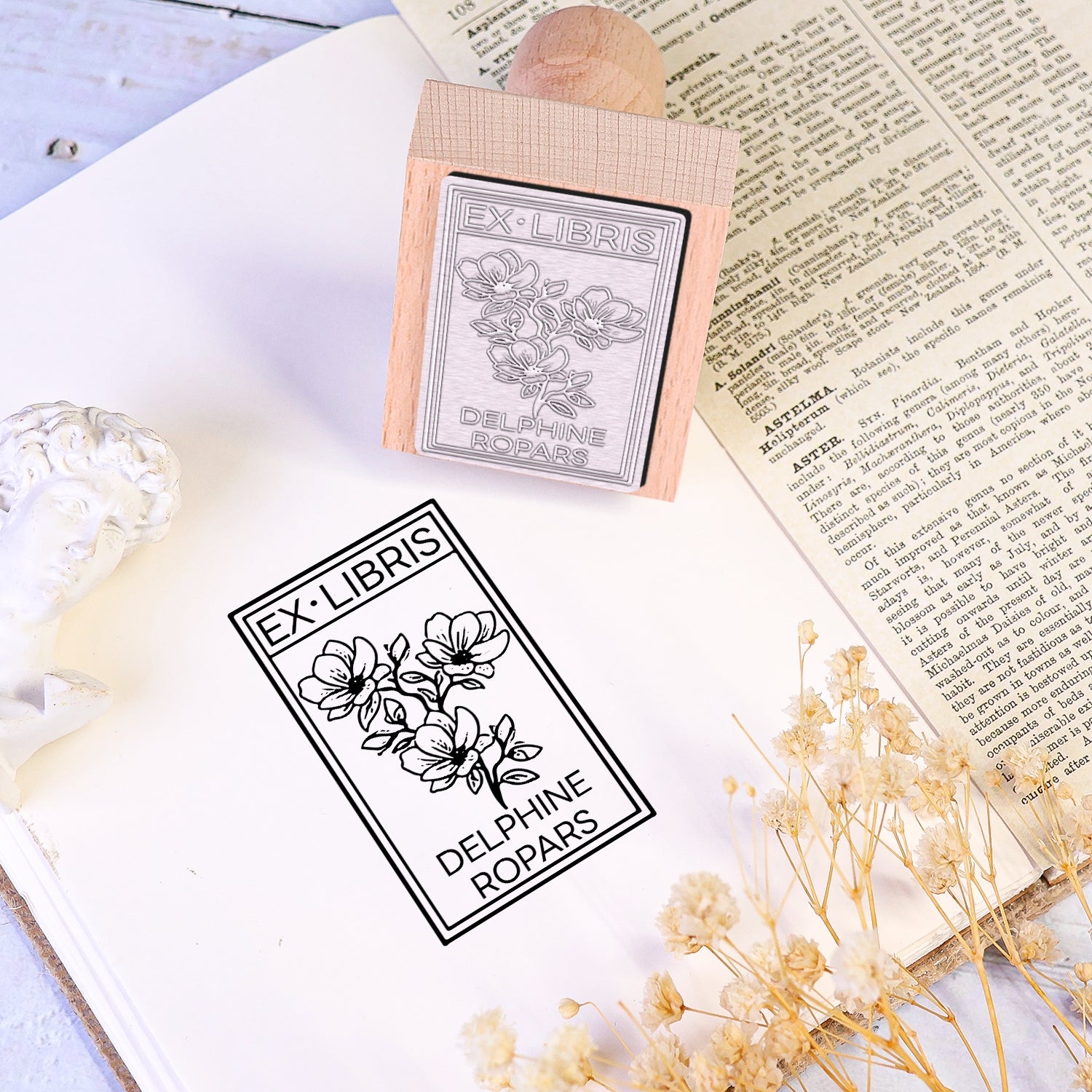 Custom Ex Libris Book Stamp | Personalized Wooden Rubber Stamp | Stamprints