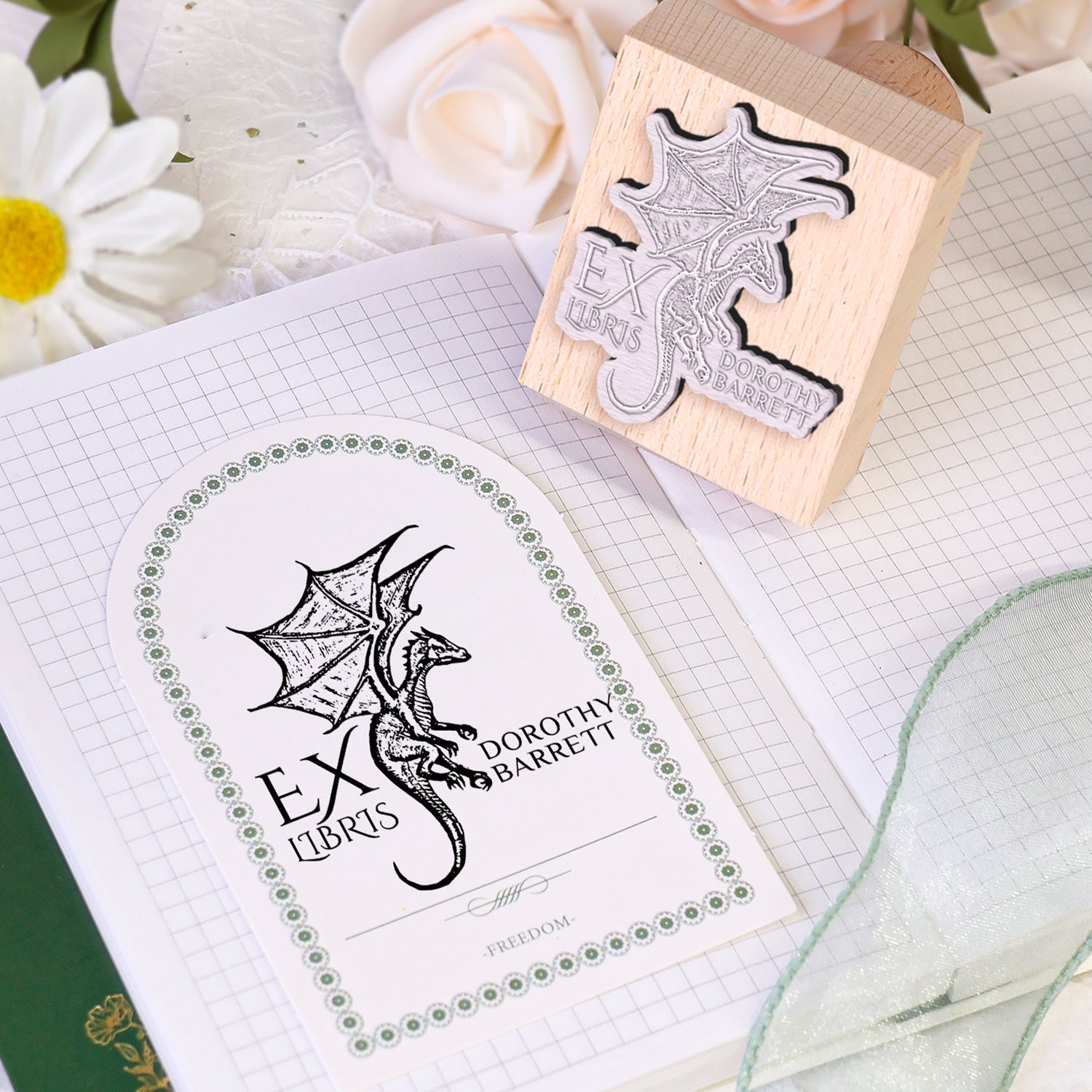Custom Pterosaur Ex Libris Wooden Stamp | Book Ownership Stamps ...