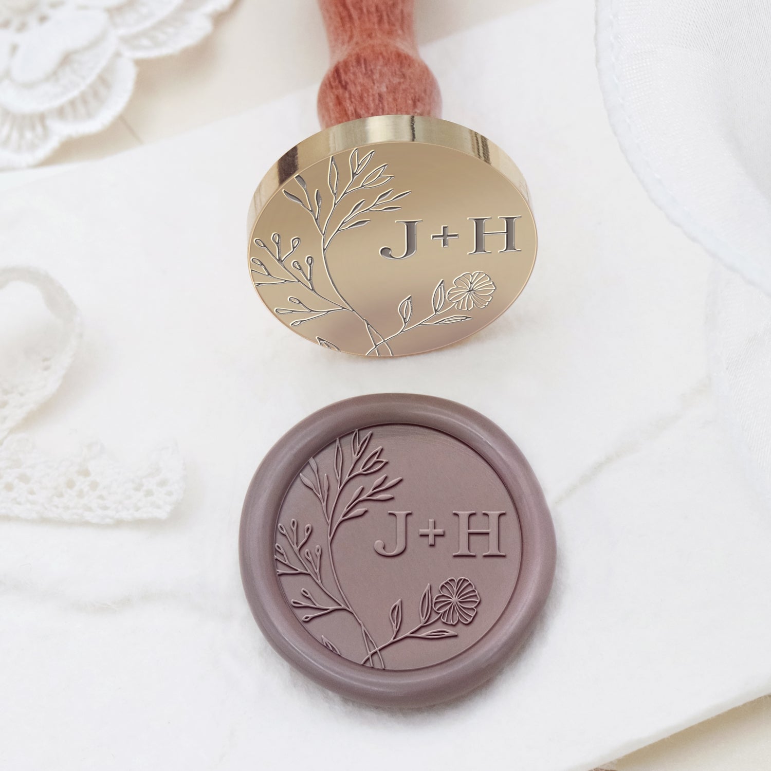 Borderless Wildflower Wedding Monogram Stamp | Whimsical Botanicals