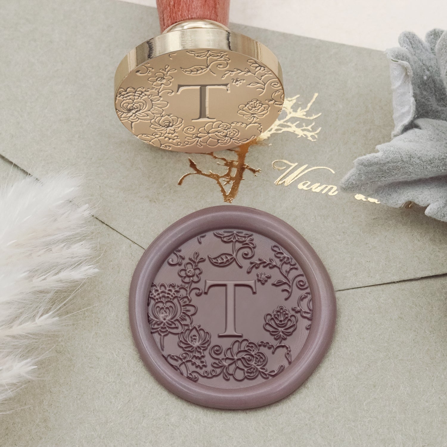 Custom Initial Wax Seal Stamp with Floral Border | Stamprints