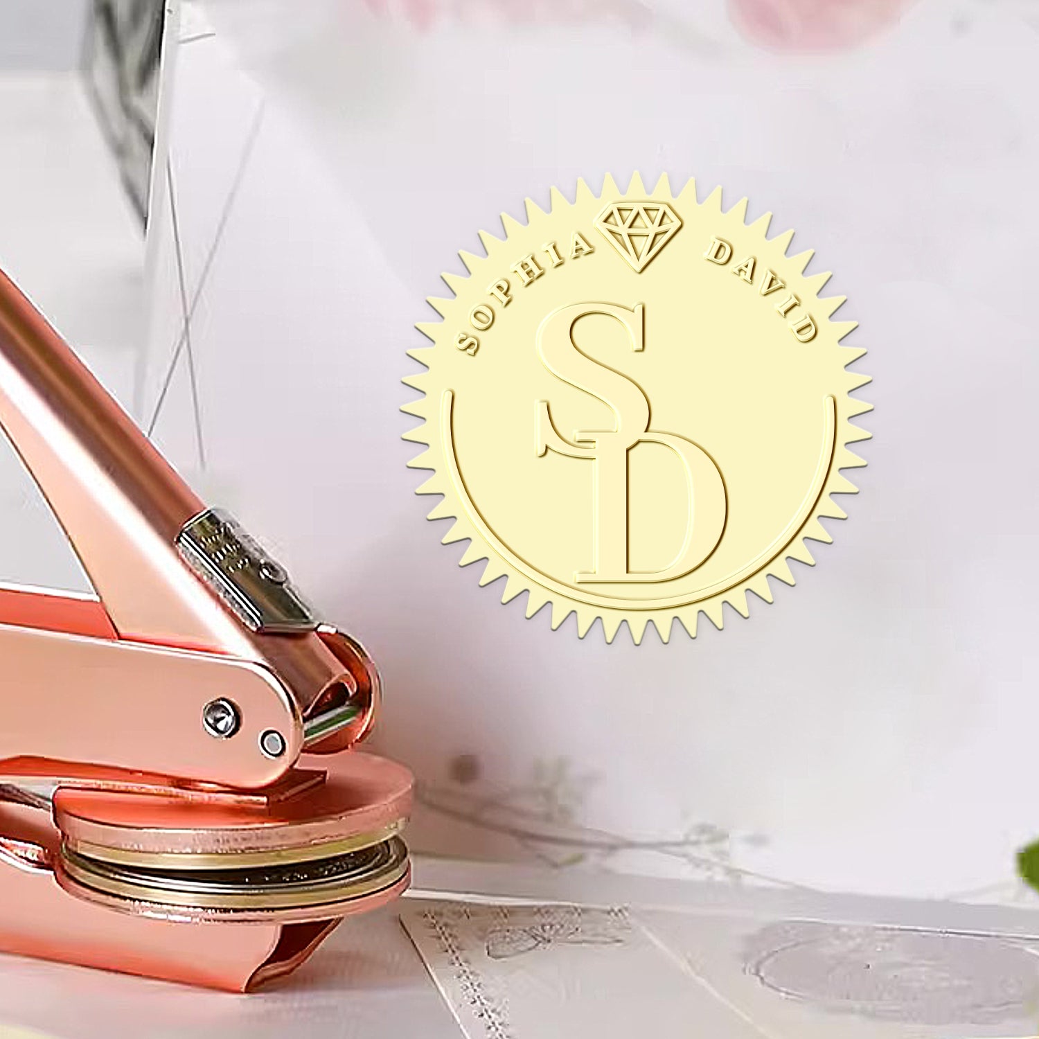 Diamond Wedding Monogram Embosser | Custom Personalized Seal | Stamprints