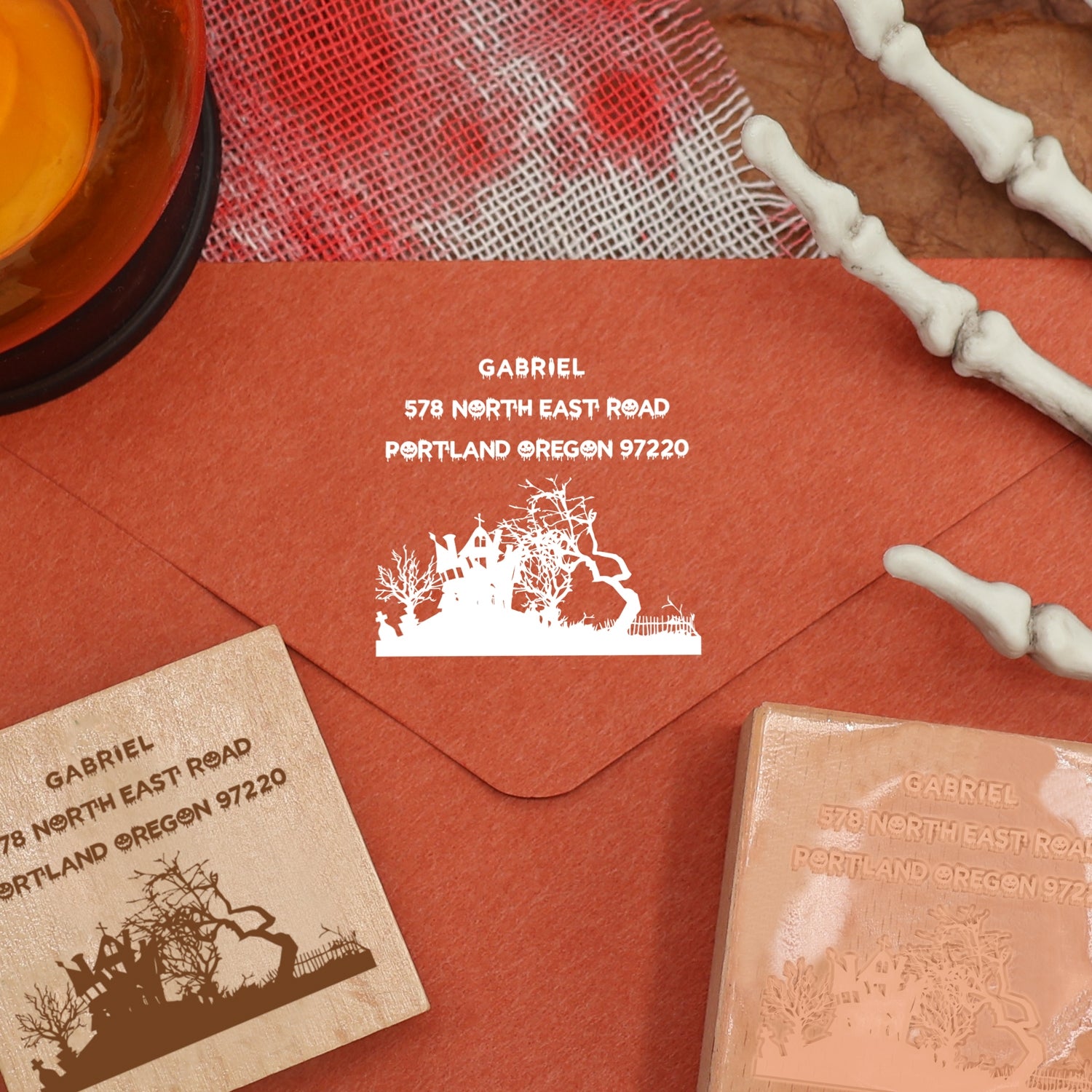 Custom Forest Castle Halloween Address Rubber Stamp - Stamprints