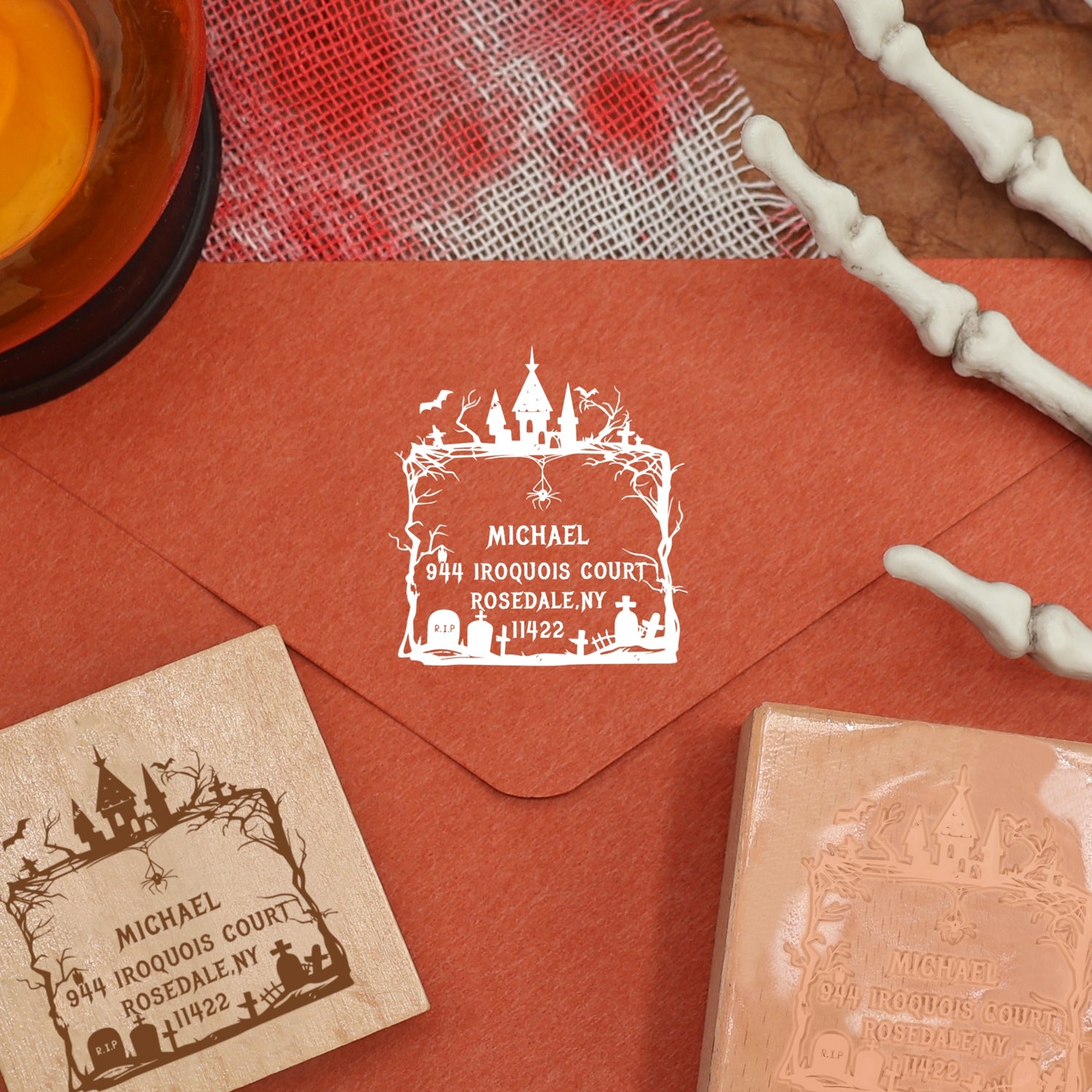 Custom Haunted House Halloween Address Rubber Stamp - Stamprints