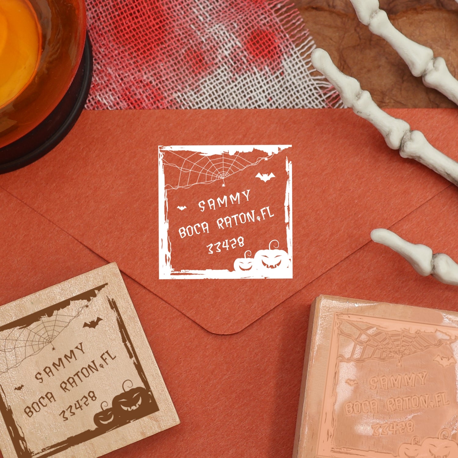 Custom Scary Pumpkin Halloween Address Rubber Stamp - Stamprints