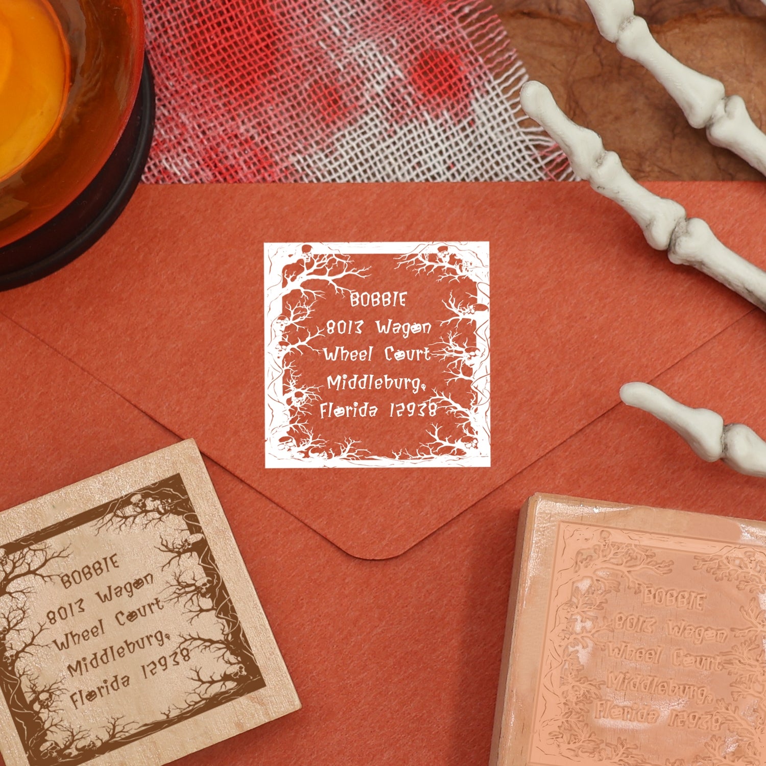 Custom Spooky Tree Branch Halloween Address Rubber Stamp - Stamprints