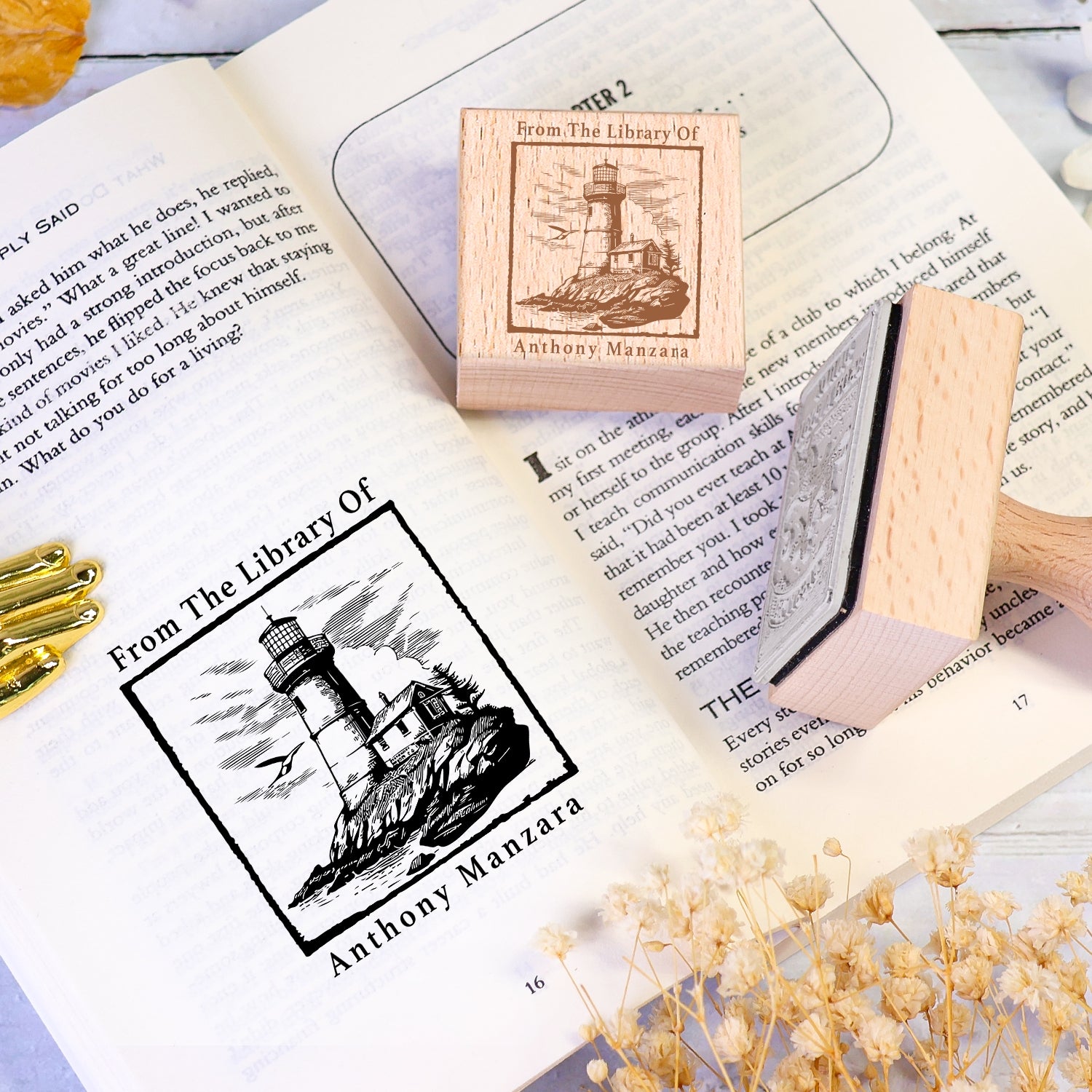 Custom Lighthouse Ex Libris Wooden Book Stamps | Stamprints