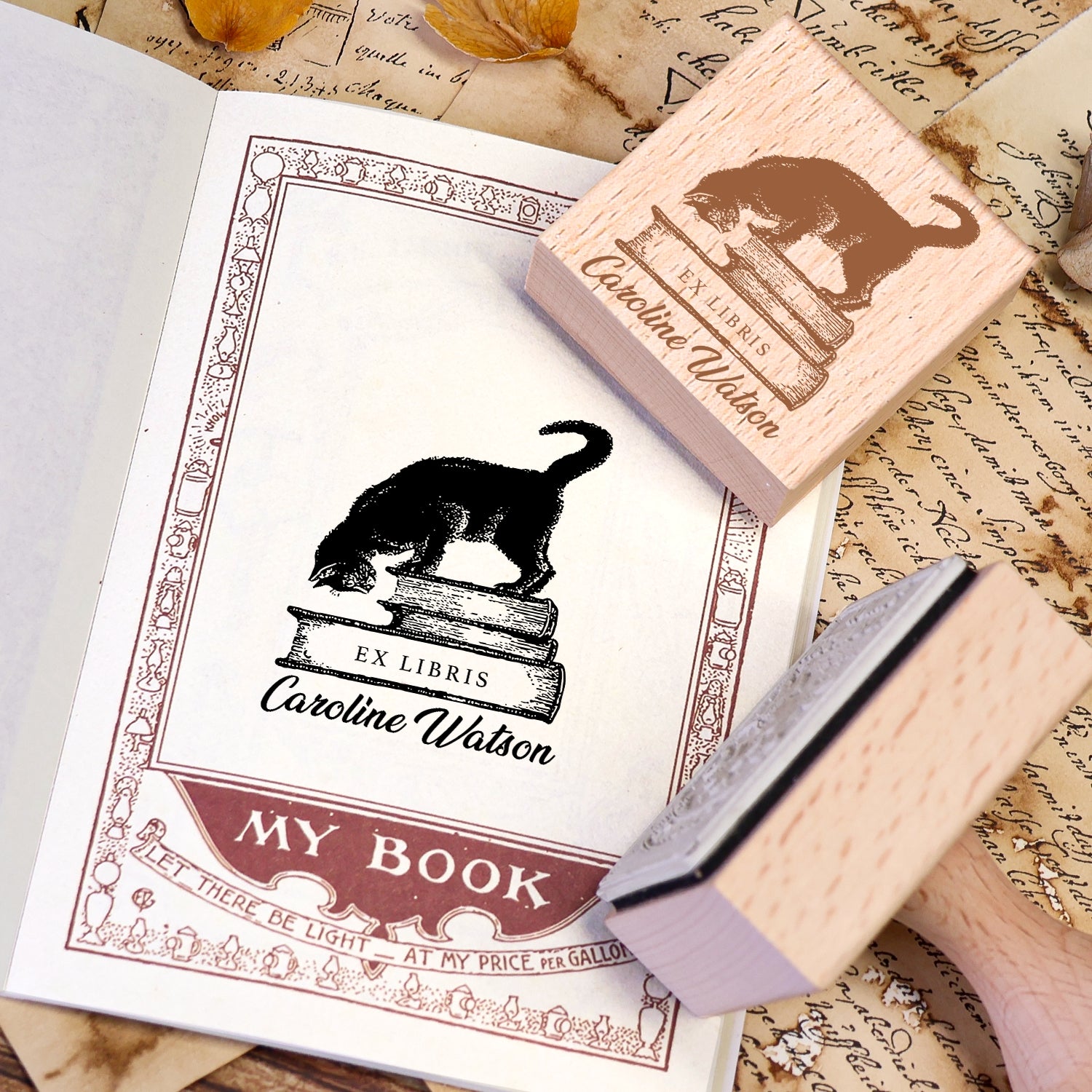 Custom Cat Books Ex Libris Rubber Stamps | Stamprints