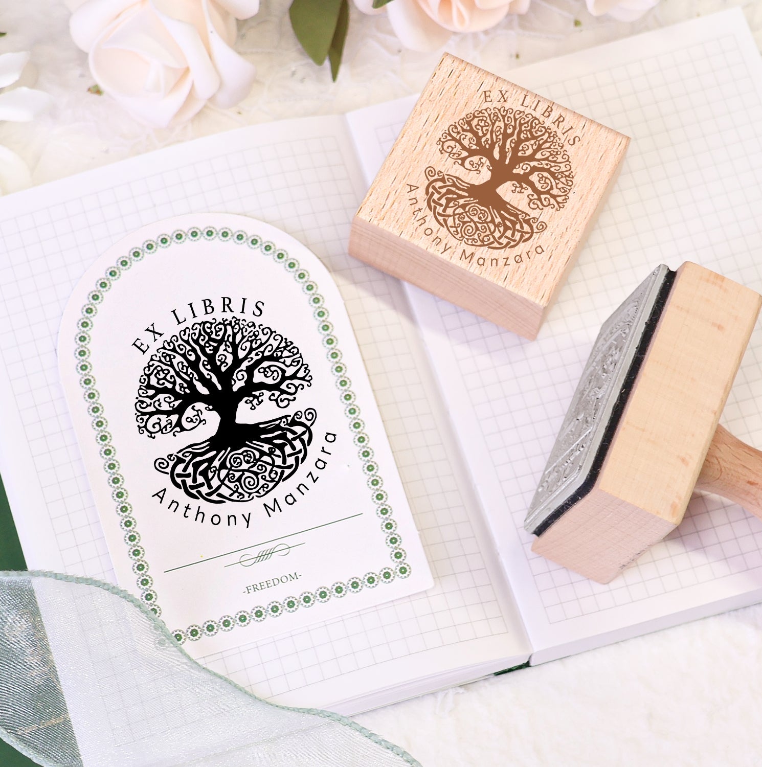 Custom Tree of Life Ex Libris Rubber Stamp | Personalized Book Stamps
