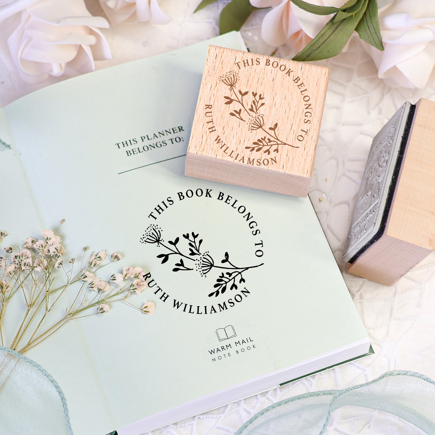 Custom Blue Lace Flower Ex Libris Rubber Stamp | Book Ownership Mark ...