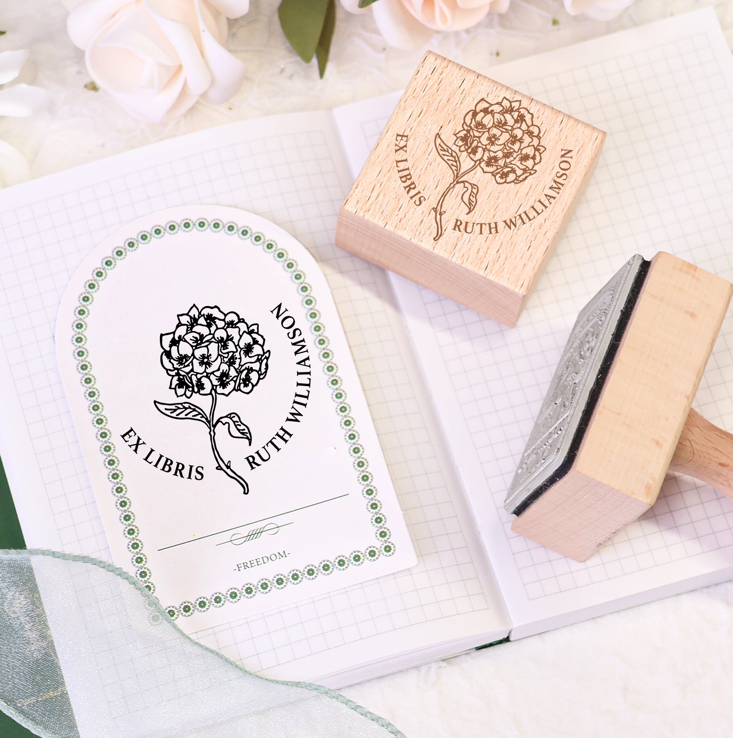 Custom Hydrangea Ex Libris Wooden Stamps for Books | Stamprints