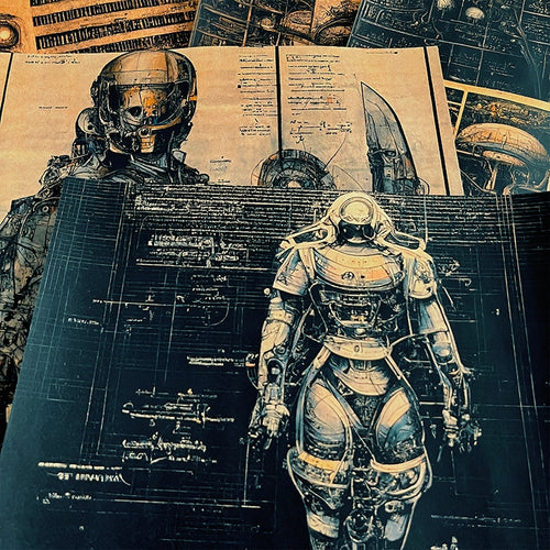 Cyber Steampunk Dark Mechanical Junk Journal Background Paper ...