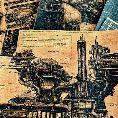 Cyber Steampunk Dark Mechanical Junk Journal Background Paper ...