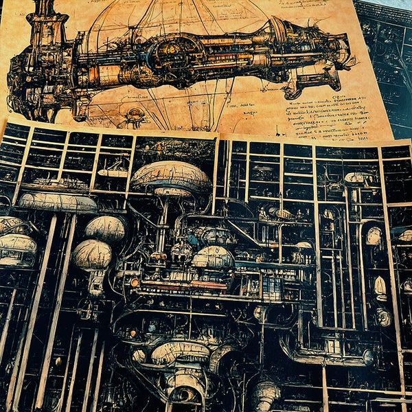 Cyber Steampunk Dark Mechanical Junk Journal Background Paper ...