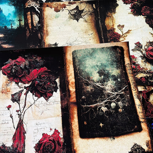 Dark Gothic Ruin Graveyard Ghost Rose Junk Journal Paper - 15 Sheets of ...