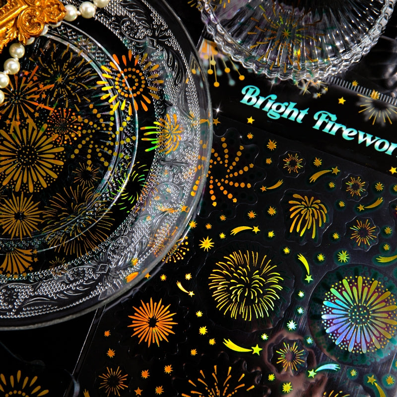 Holographic Clear Fireworks Sticker Sheet | Stamprints Hot Stamping PET