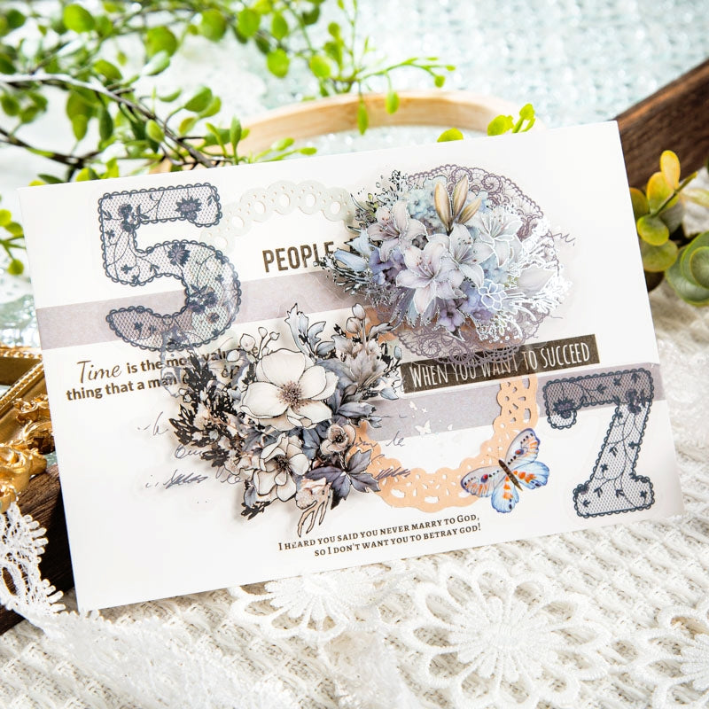 Clear Silver Lace & Flower Number Stickers | Stamprints