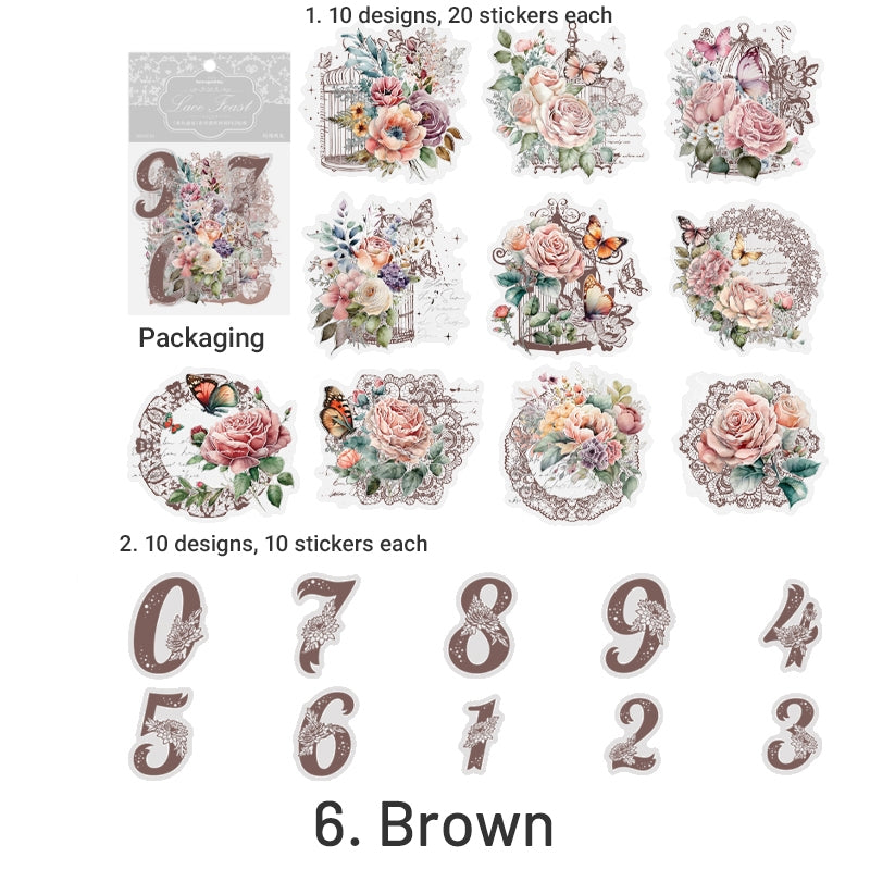 Clear Silver Lace & Flower Number Stickers | Stamprints