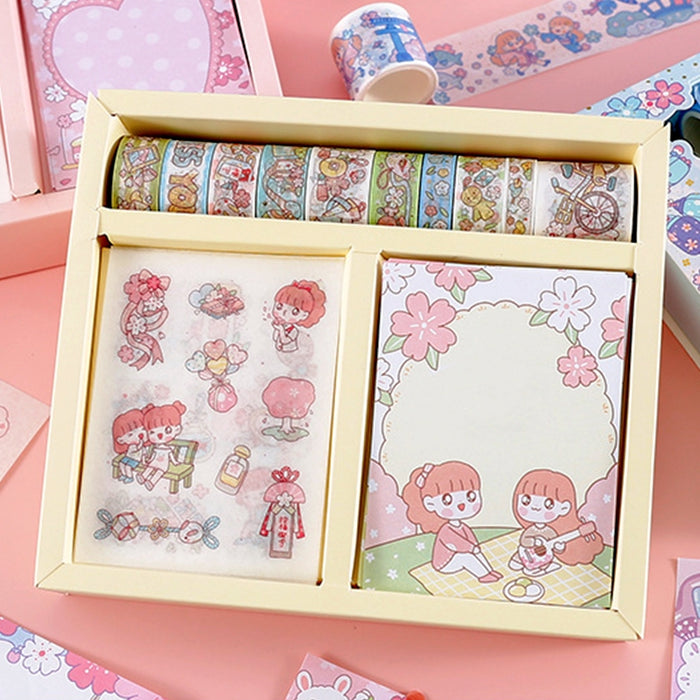 Little Girl and Cherry Blossom Themed Cartoon Scrapbook Kit - Stamprints