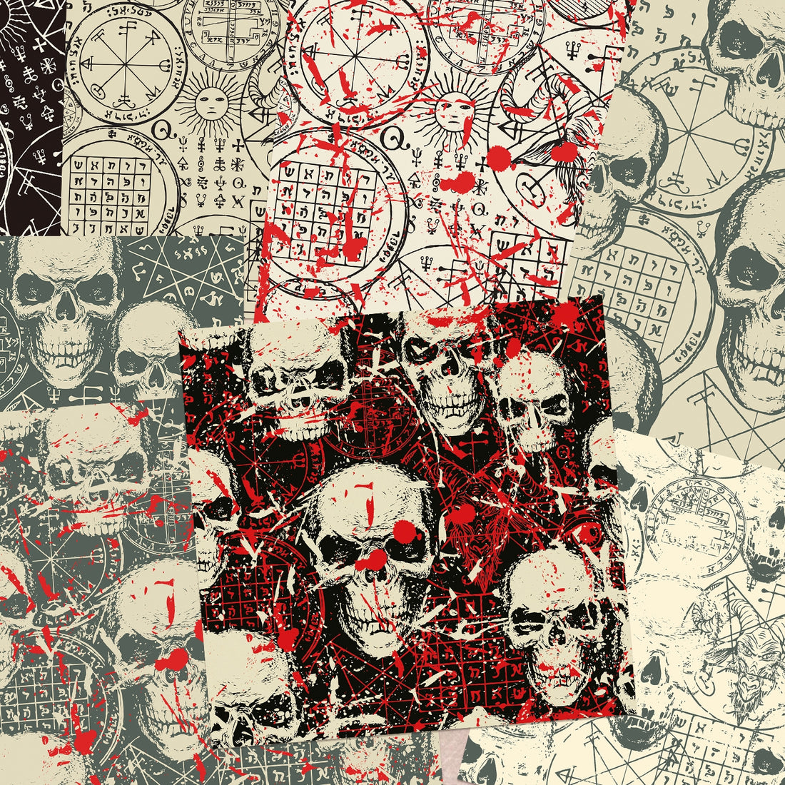 Mystical Symbol Scrapbook Paper - Skulls, Crosses, Halloween Craft ...