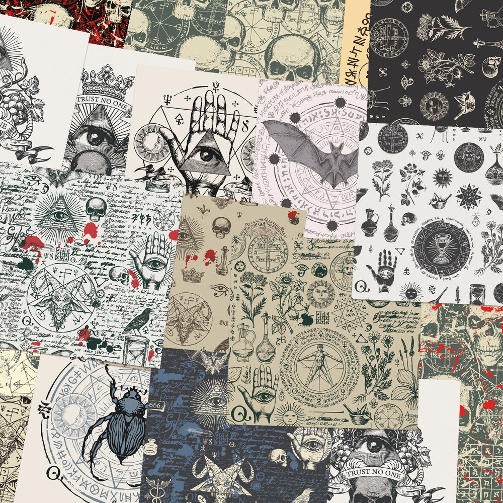 Mystical Symbol Scrapbook Paper - Skulls, Crosses, Halloween Craft ...