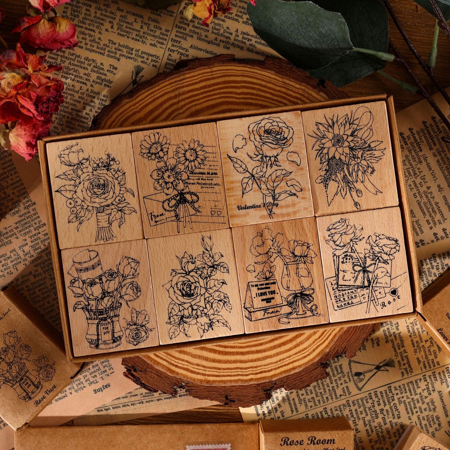 Rose Book Series Vintage Wood Plant Flower Stamp Set – Stamprints