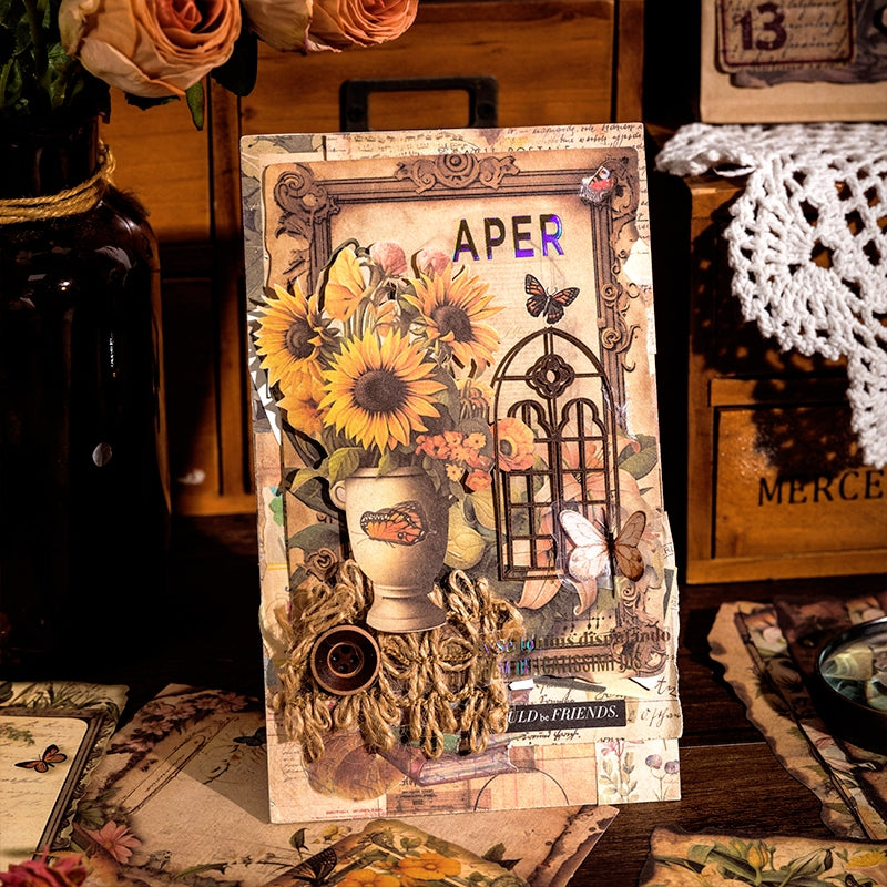 Vintage Burnt Edge Paper with Butterfly & Flowers | Stamprints