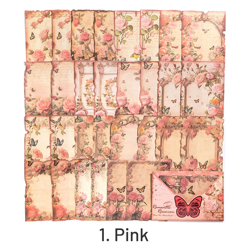 Vintage Burnt Edge Paper with Butterfly & Flowers | Stamprints