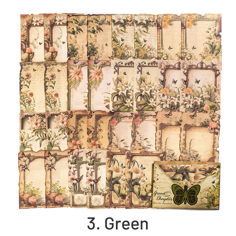 Vintage Burnt Edge Paper with Butterfly & Flowers | Stamprints