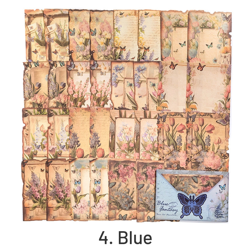 Vintage Burnt Edge Paper with Butterfly & Flowers | Stamprints