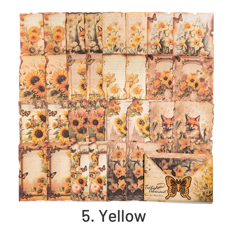 Vintage Burnt Edge Paper with Butterfly & Flowers | Stamprints