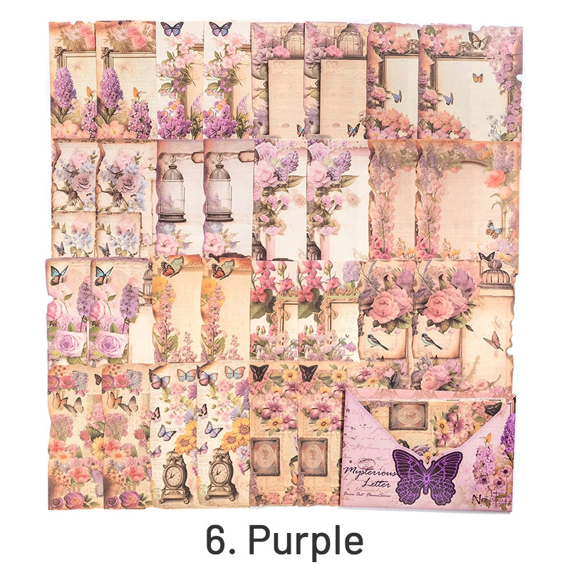 Vintage Burnt Edge Paper with Butterfly & Flowers | Stamprints