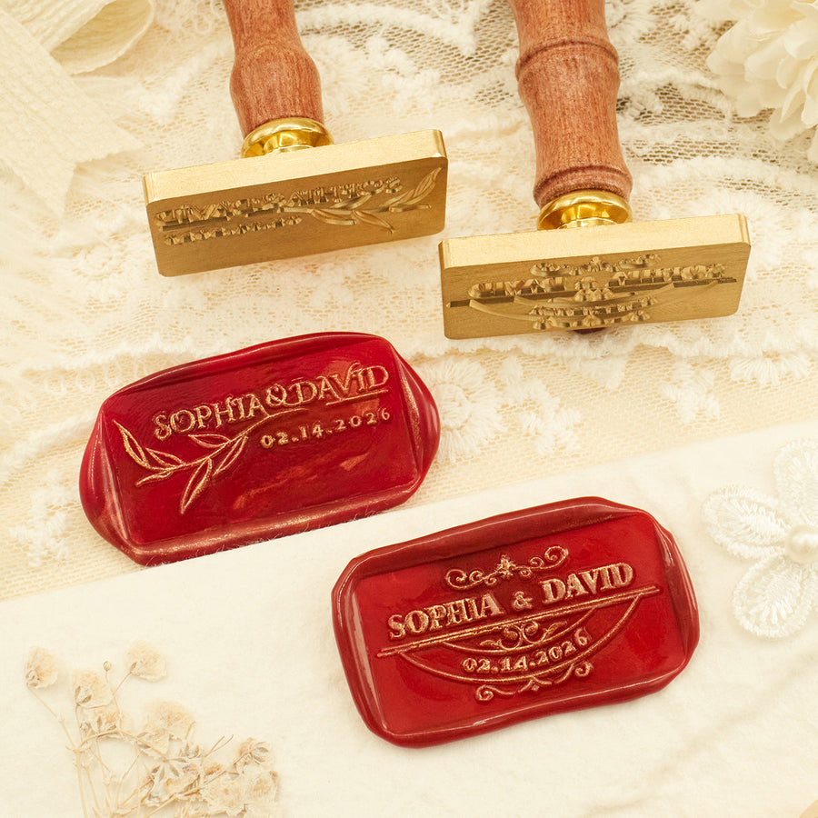 Custom Rectangle Wedding Wax Seal Stamp (18 Designs) - Name|Stamprints
