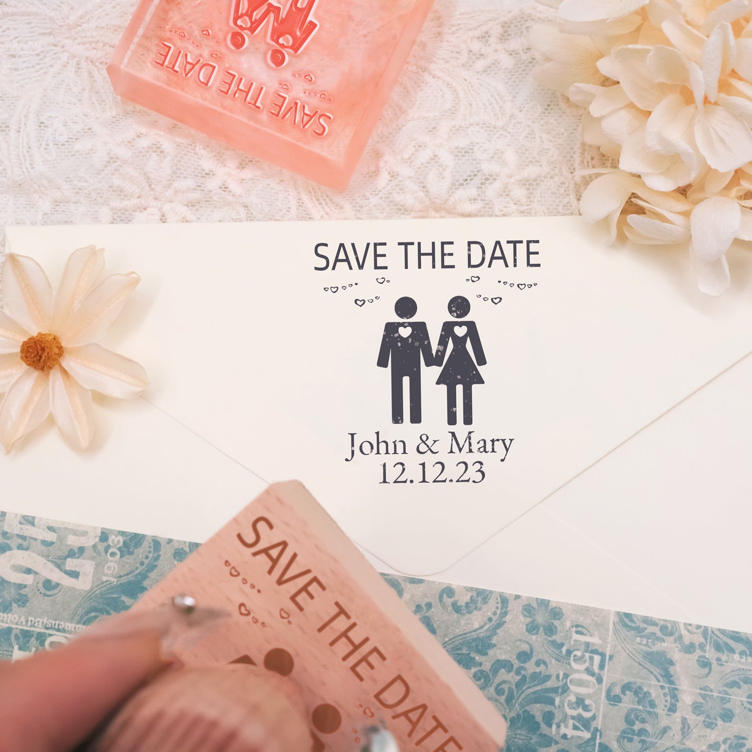 Custom Couple Icon Wedding Save the Date Stamp | Stamprints