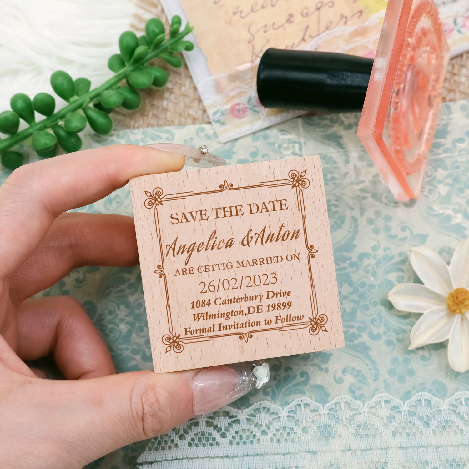 Custom Wedding Save the Date Stamp | Basic Square Design | Stamprints
