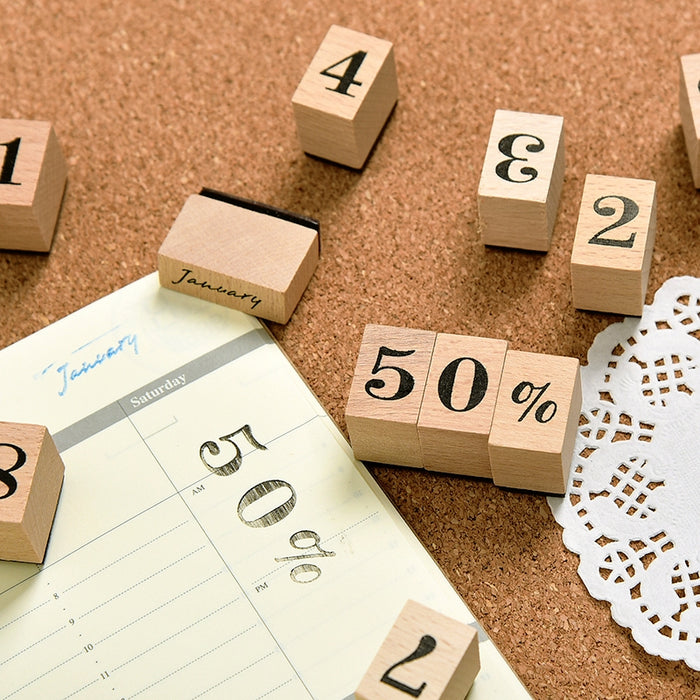 Date & Number Wooden Rubber Stamp Set - Craft Stamps | Stamprints