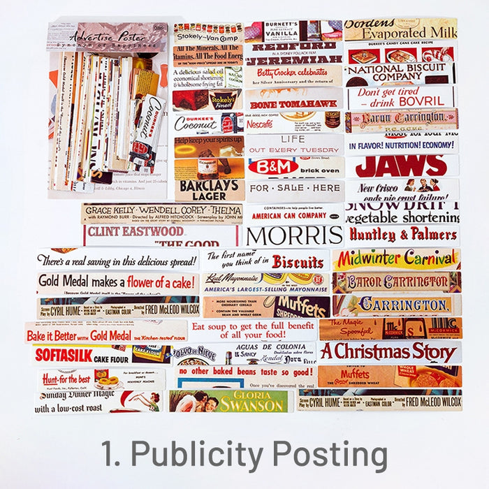 Retro English Words Long Strip Sticker Pack- Vintage Text | Stamprints