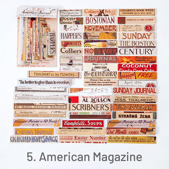 Retro English Words Long Strip Sticker Pack- Vintage Text | Stamprints