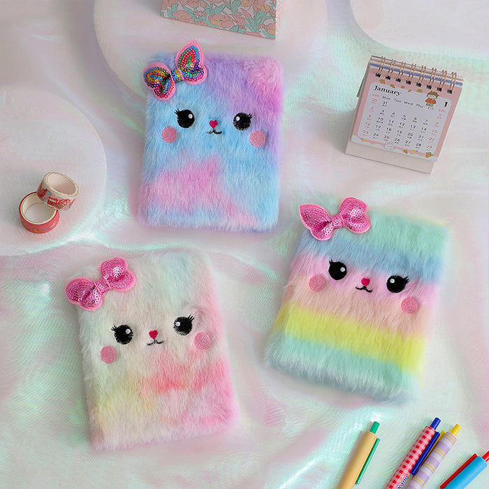 Kawaii Cute Fluffy Plush Cat Journal Notebook - Diary | Stamprints
