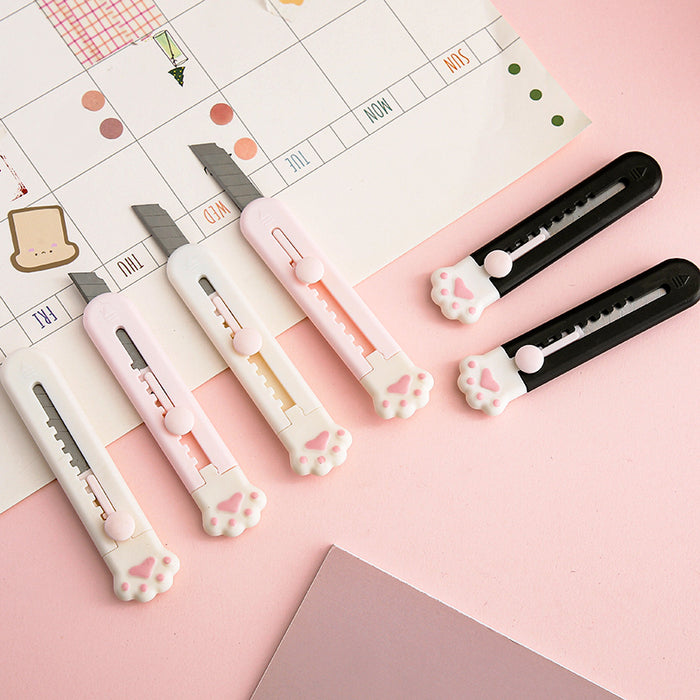 Mini Cute Cat Paw Utility Knife - Kawaii Pink Black White Cat Palm ...
