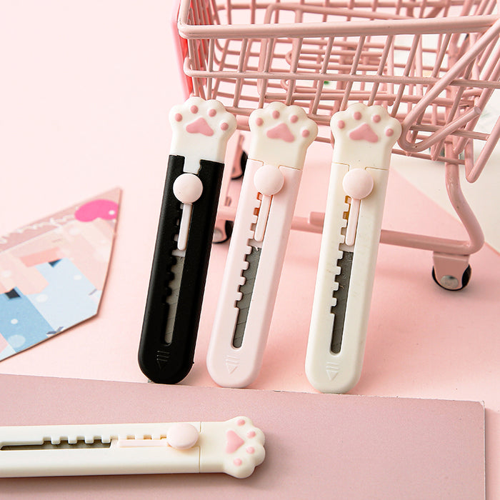 Mini Cute Cat Paw Utility Knife - Kawaii Pink Black White Cat Palm ...